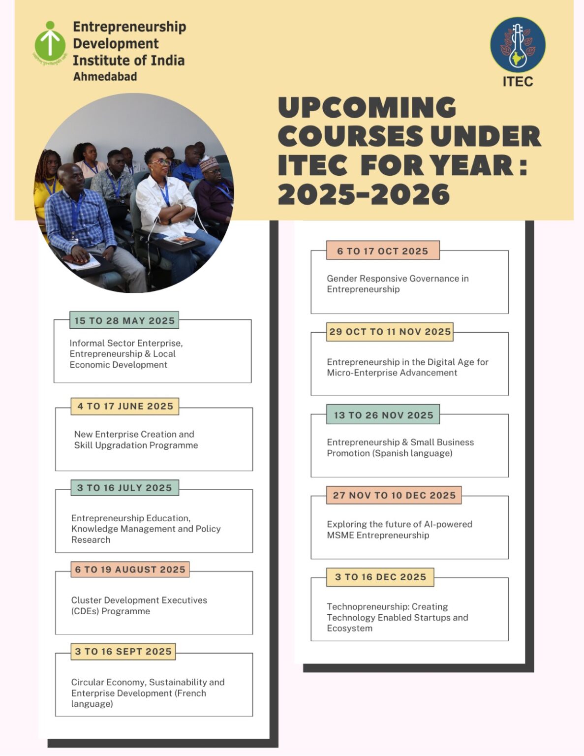 Upcoming Courses under ITEC – 2025-2026 – Entrepreneurship Development Institute of India
